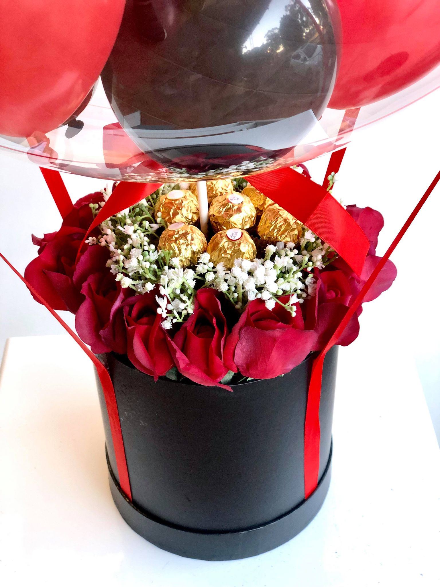 Artificial Red Roses Balloon Bouquet Box • Versatile Gifts Sydney